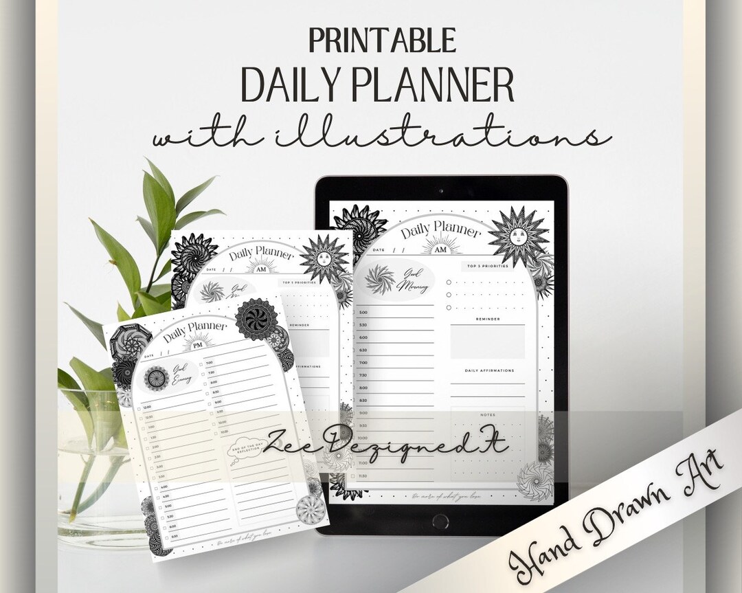 COLOR and PLAN- Printable 5AM DAILY Planner With Hand Drawn ...