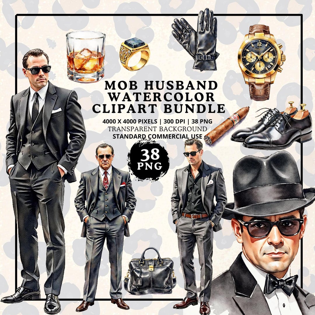 Mob Husband Watercolor Clipart Bundle, 38 Luxury Mafia Male Man Men ...