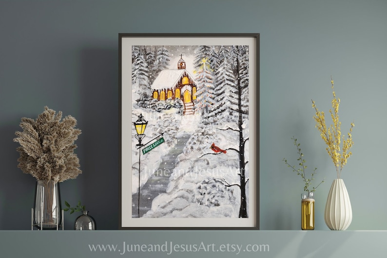 Vintage Christmas Snow Art Print Original Acrylic Painting Winter ...