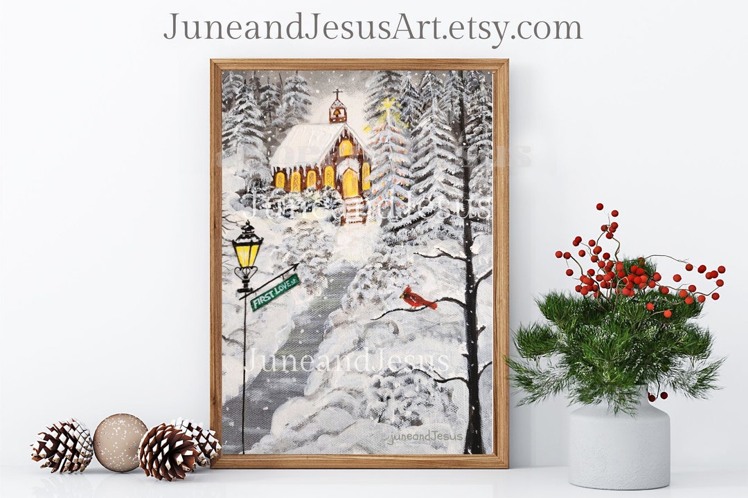Vintage Christmas Snow Art Print Original Acrylic Painting Winter ...