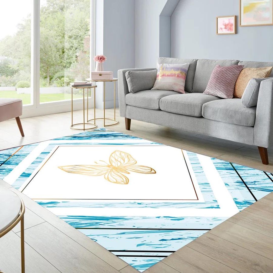 Blue Butterflies Rug,butterfly Themed Rug,animal Rug,butterfly Decor ...