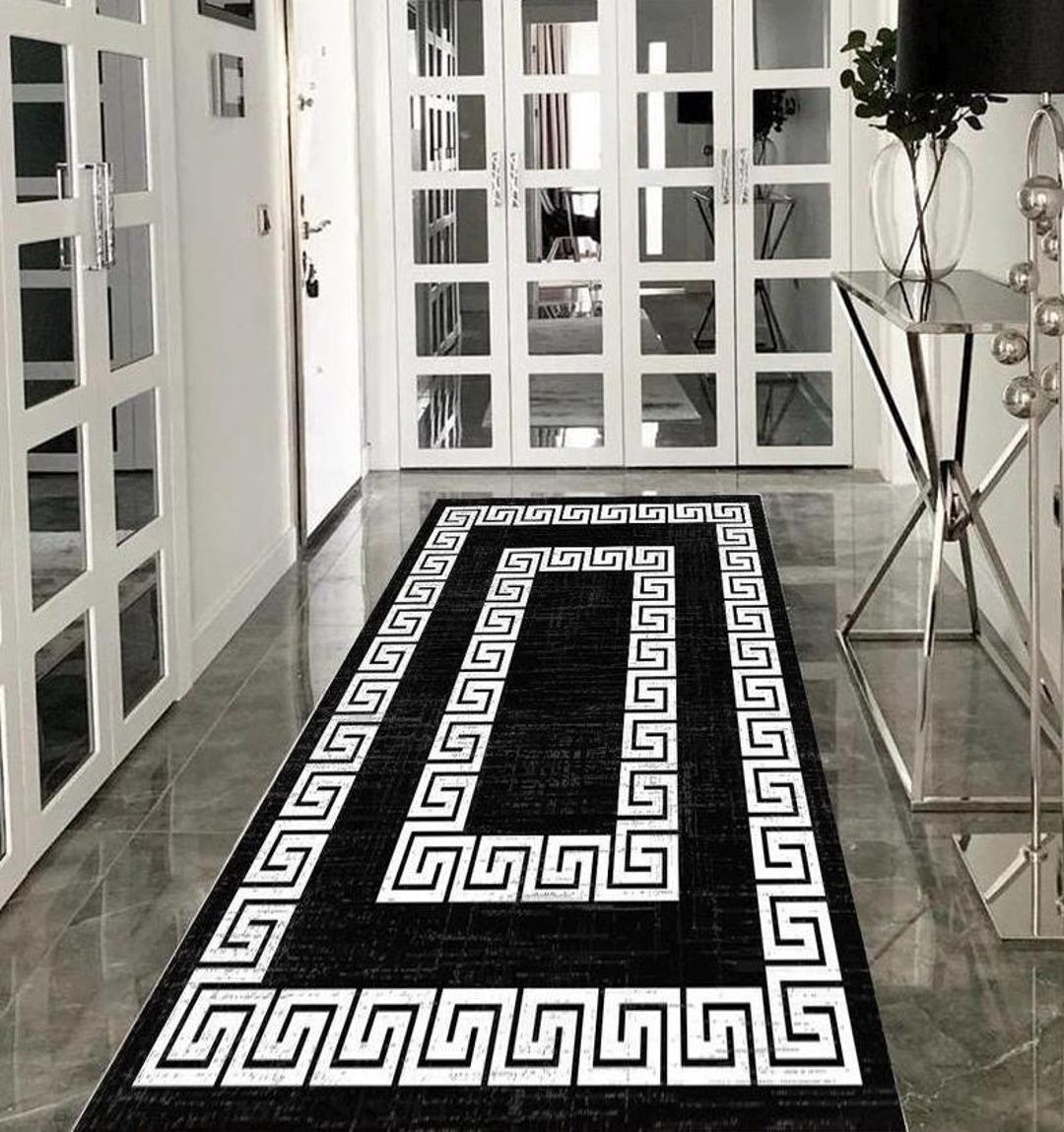Greek Wave Pattern Rug, Black Design Rug, Modern Rug, Greek Mythology ...