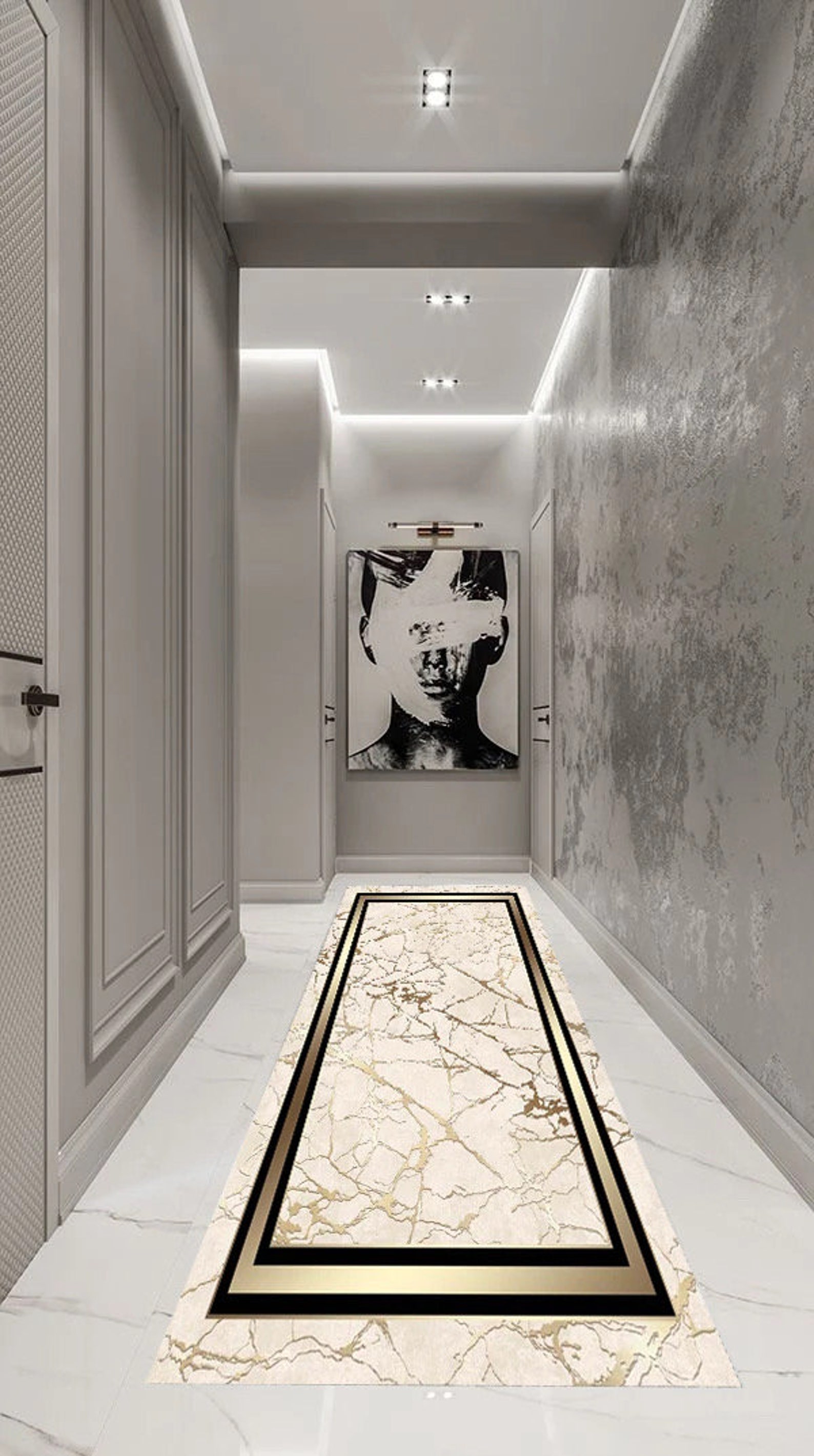 Rug for Corridor, Gold Marble Rug, Silver Marble Rug,corridor Area Rug ...