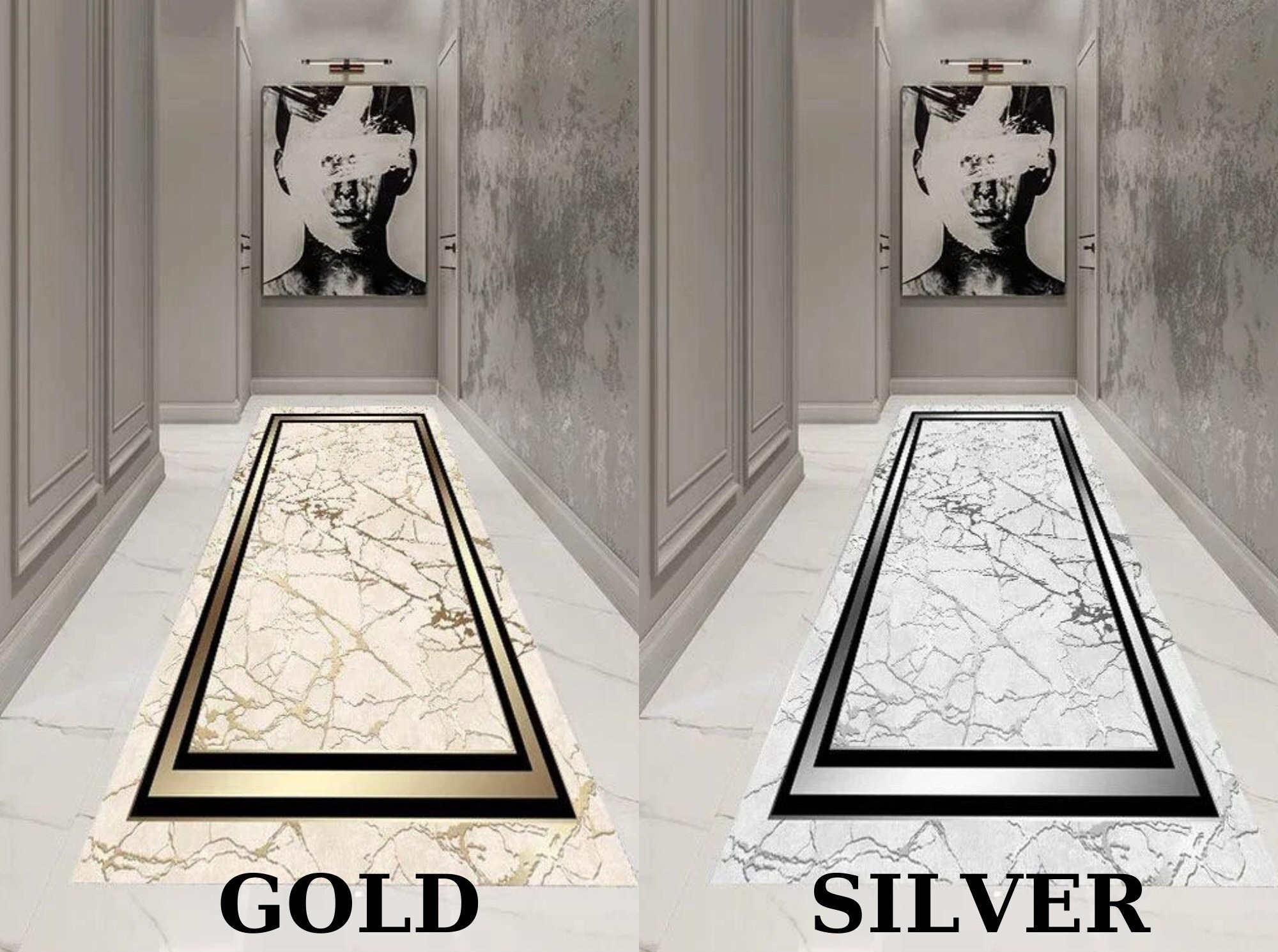 Rug for Corridor, Gold Marble Rug, Silver Marble Rug,corridor Area Rug ...