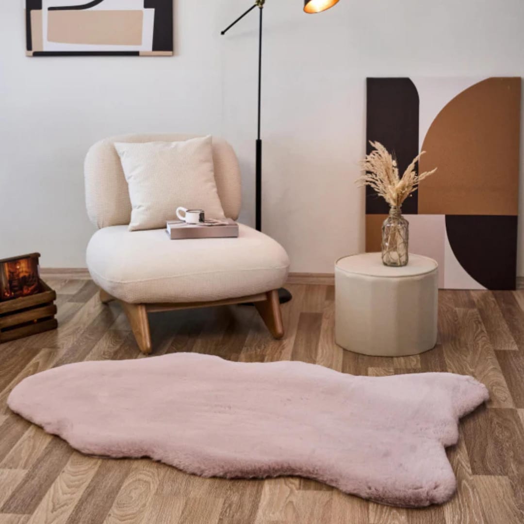 Pink Faux Sheepskin Rug, Pink Post Plush Rug, Pink Rabbit Fair Rug ...