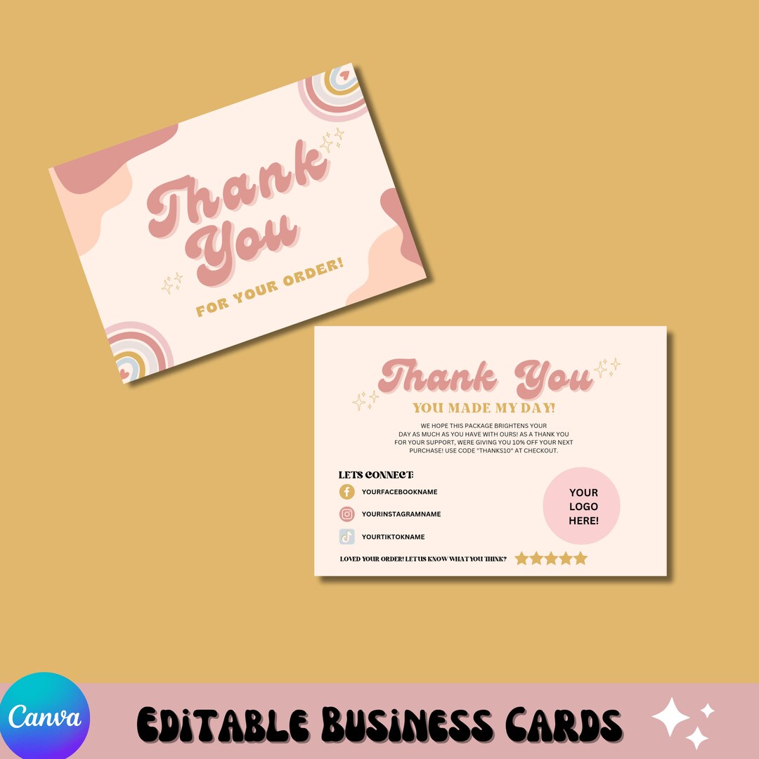 Thank You Card Template Editable in Canva, Bright Boho Beige Rainbow ...