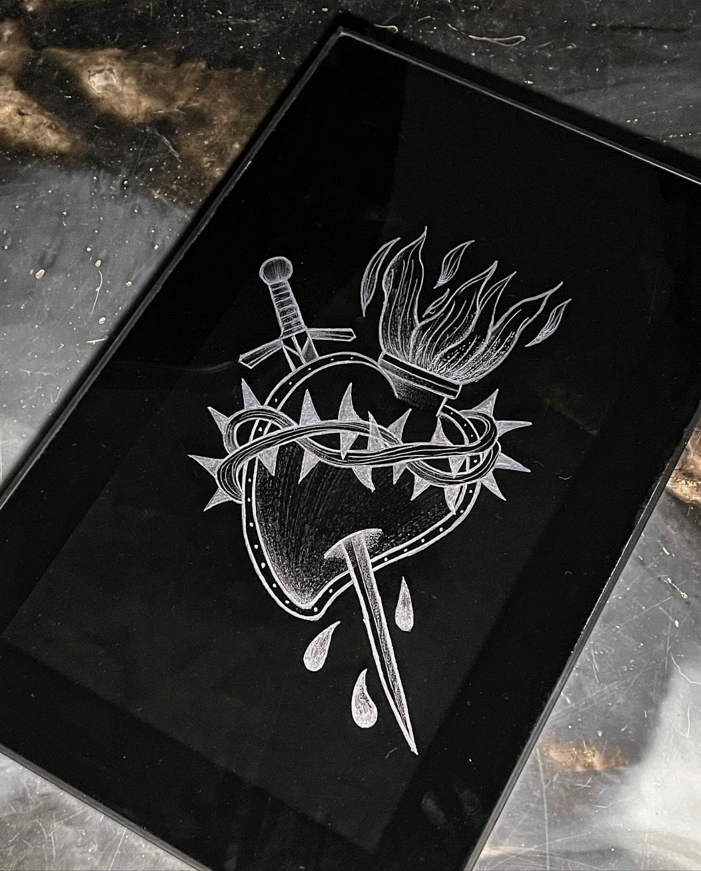 Handmade Etched Sacred Heart Tattoo Design on Glass - Etsy