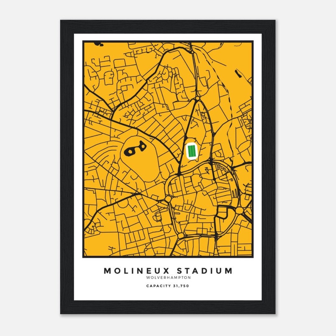 Molineux Stadium (wolves) Map Prints & Frames | Gift for Wolves Fan ...