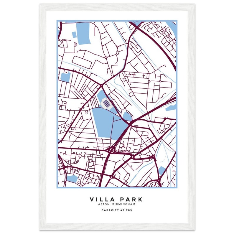 Villa Park (aston Villa) Map Prints & Frames | Gift for Aston Villa Fan ...