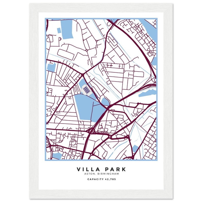 Villa Park (aston Villa) Map Prints & Frames | Gift for Aston Villa Fan ...