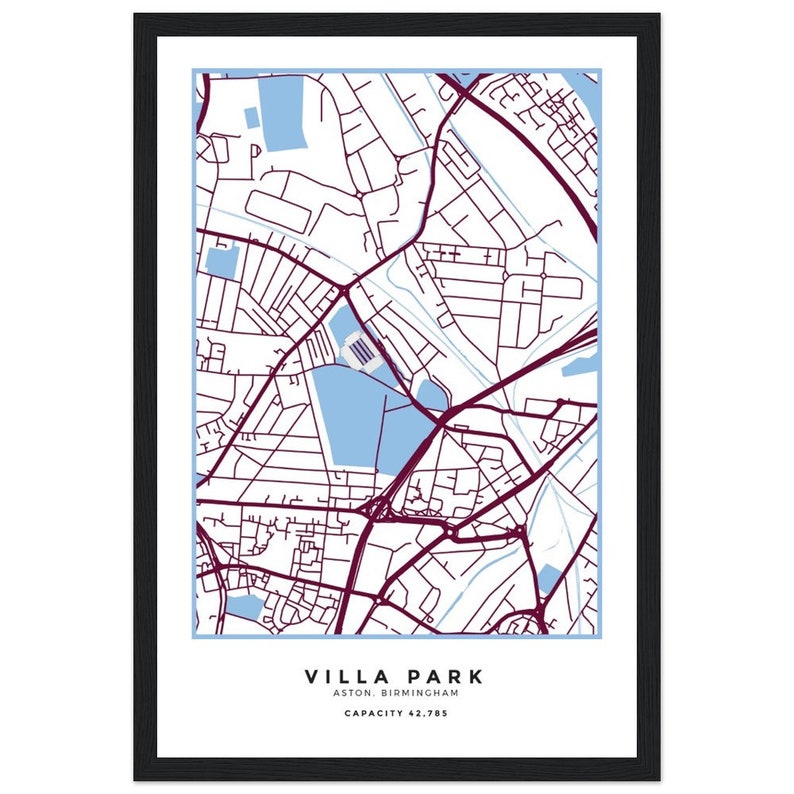 Villa Park (aston Villa) Map Prints & Frames | Gift for Aston Villa Fan ...