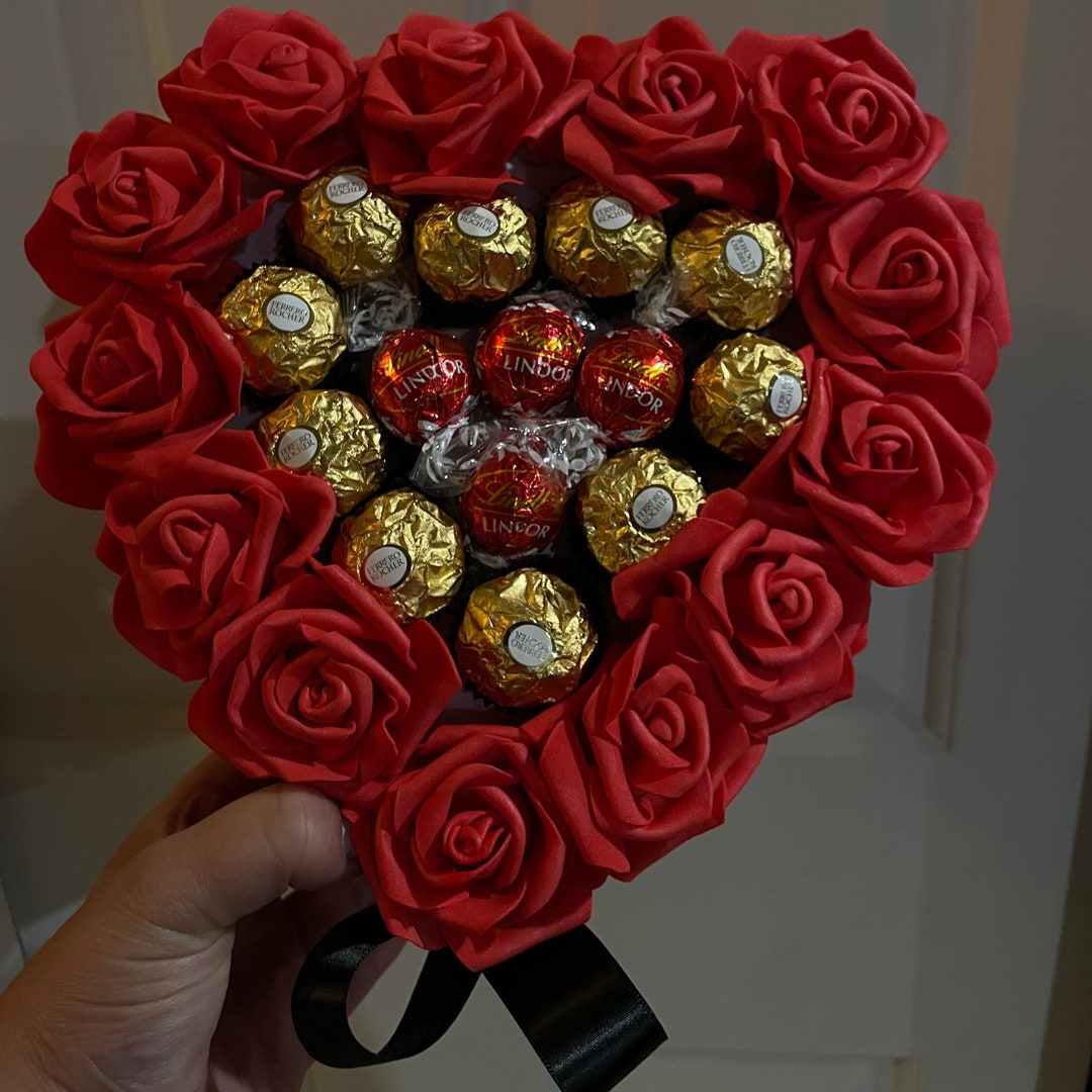 Luxury Chocolate & Love Heart Silk Rose Box Gift Flower Box, Rose Box ...