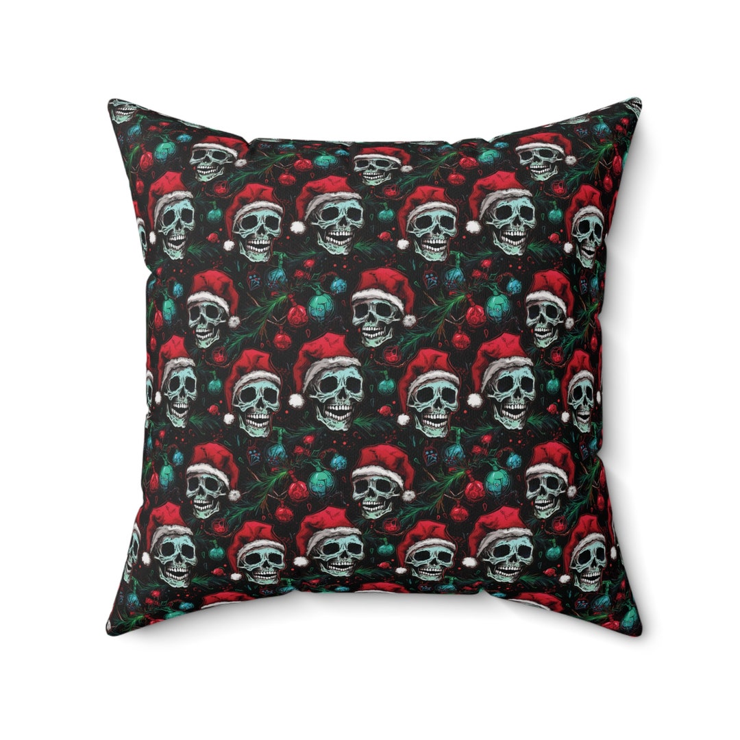 Gothic Christmas Pillow, Gothmas Skull Holiday Decor, Christmas Skull ...