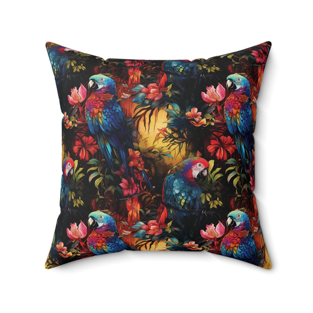 Parrot Animal Art Pillow, Bird Art Pillow, Gothic Animal Decor, Jungle ...