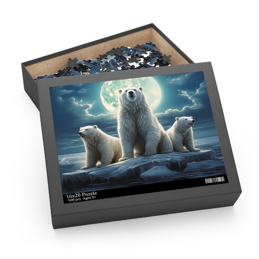 Winter Polar Bear Puzzle - Mystical Wildlife Jigsaw, Moonlit Artic ...