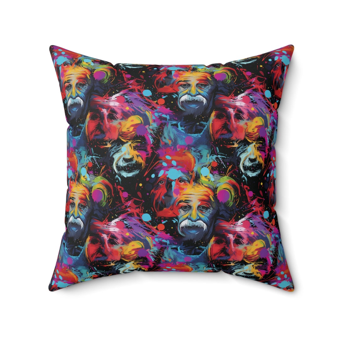 Painted Einstein Pillow - Artistic Science Cushion, Genius Portrait ...