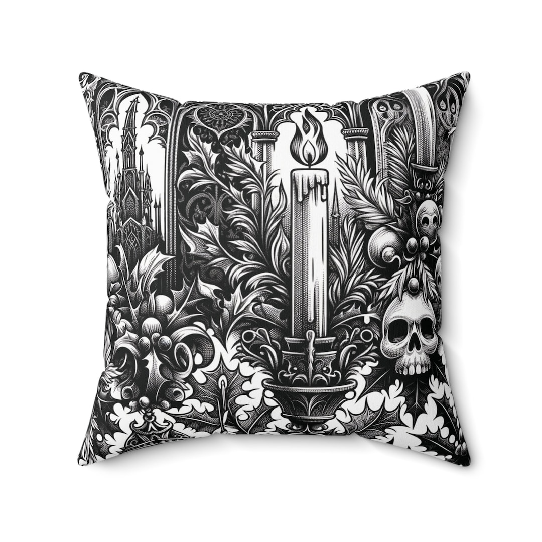 Gothic Christmas Pillow, Gothmas Holiday Pillow, Skull Holiday Pillow ...