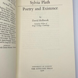 Sylvia Plath: Poetry and Existence, David Holbrook - Etsy