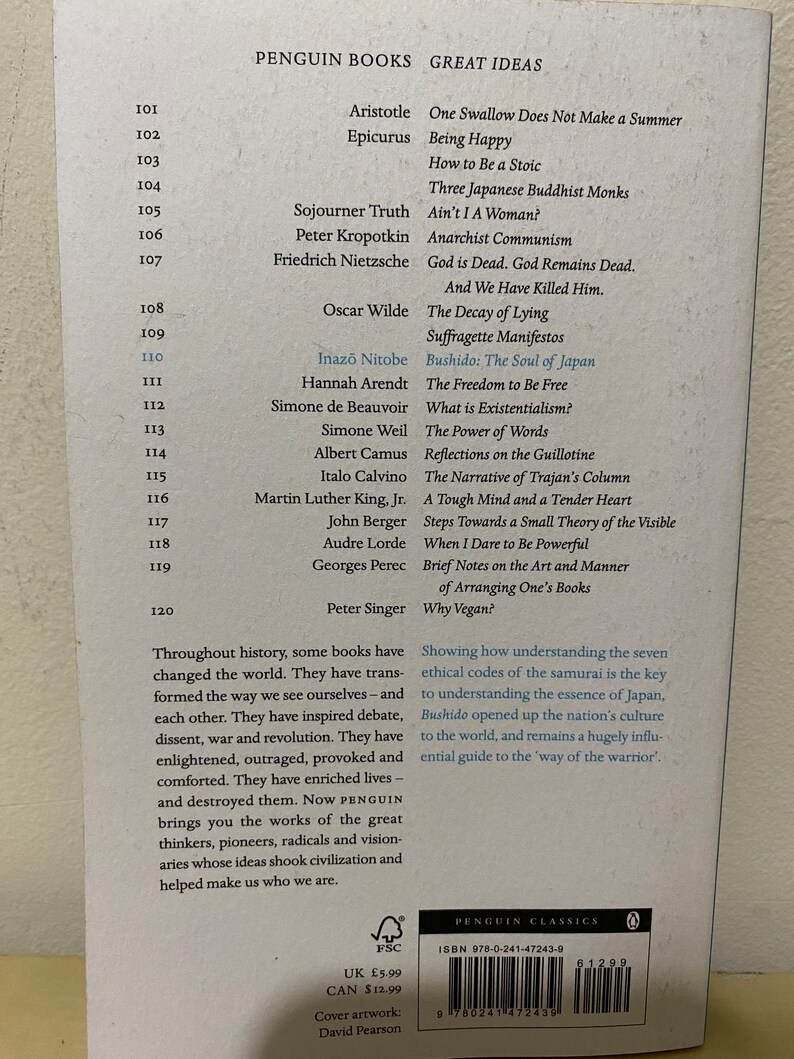 Bushido the Soul of Japan, Nitobe, Samurai Code Bushido Japan Penguin ...