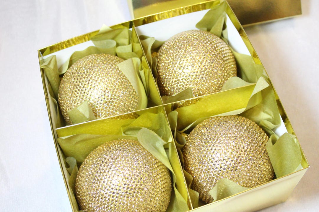Handmade Rhinestone Gold Christmas Ball Ornaments (set of 4) - Etsy