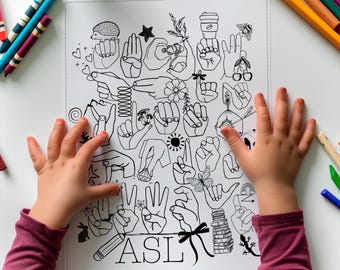 American Sign Language Themed Coloring Page Bundle. Educational ASL ...