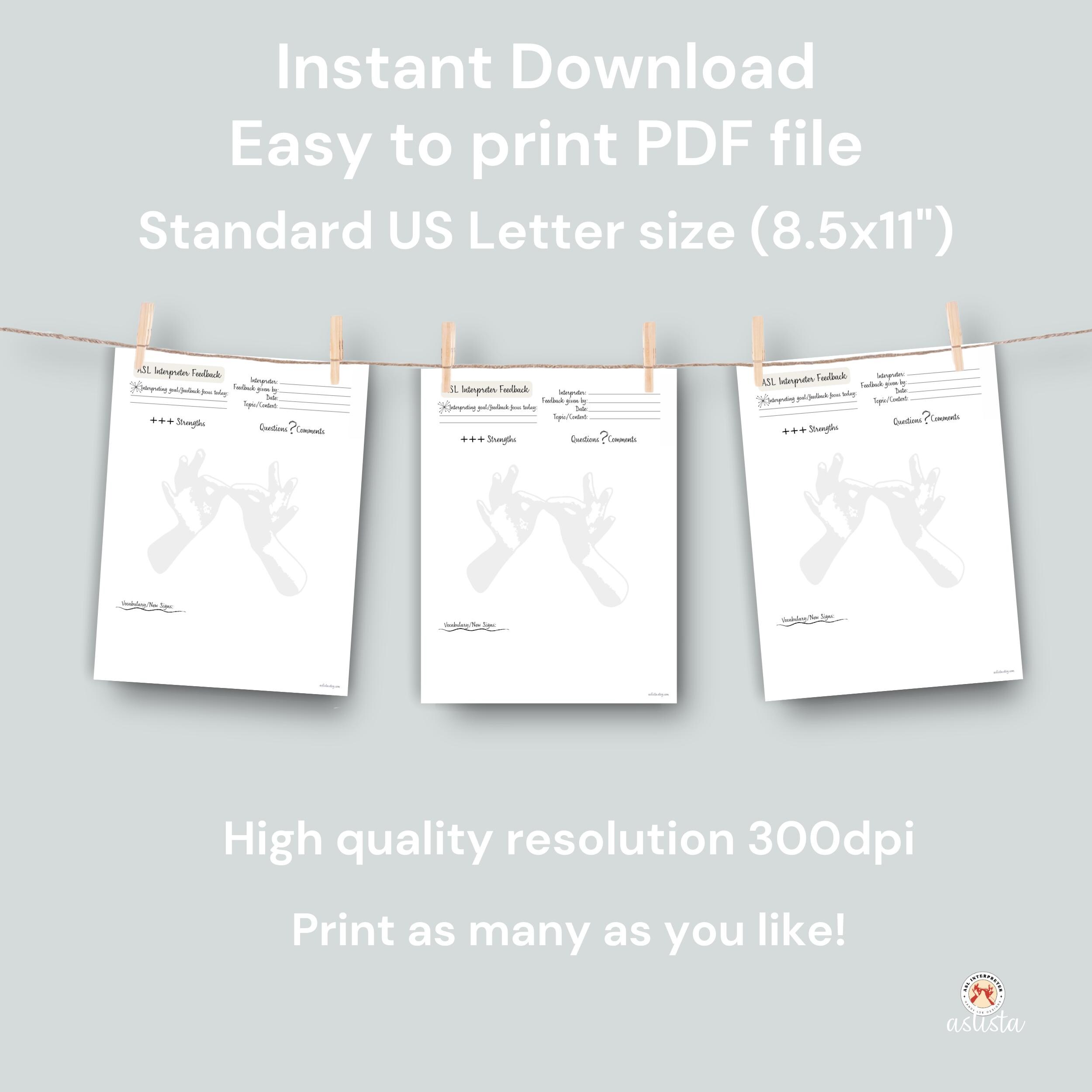 ASL Interpreter Feedback Sheet: Student Printable (digital Download) - Etsy