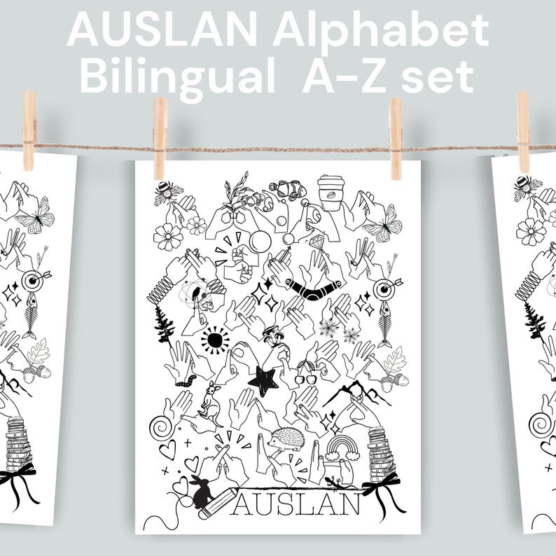 Auslan Alphabet Doodle Coloring Page for Kids: Printable Sign Language ...