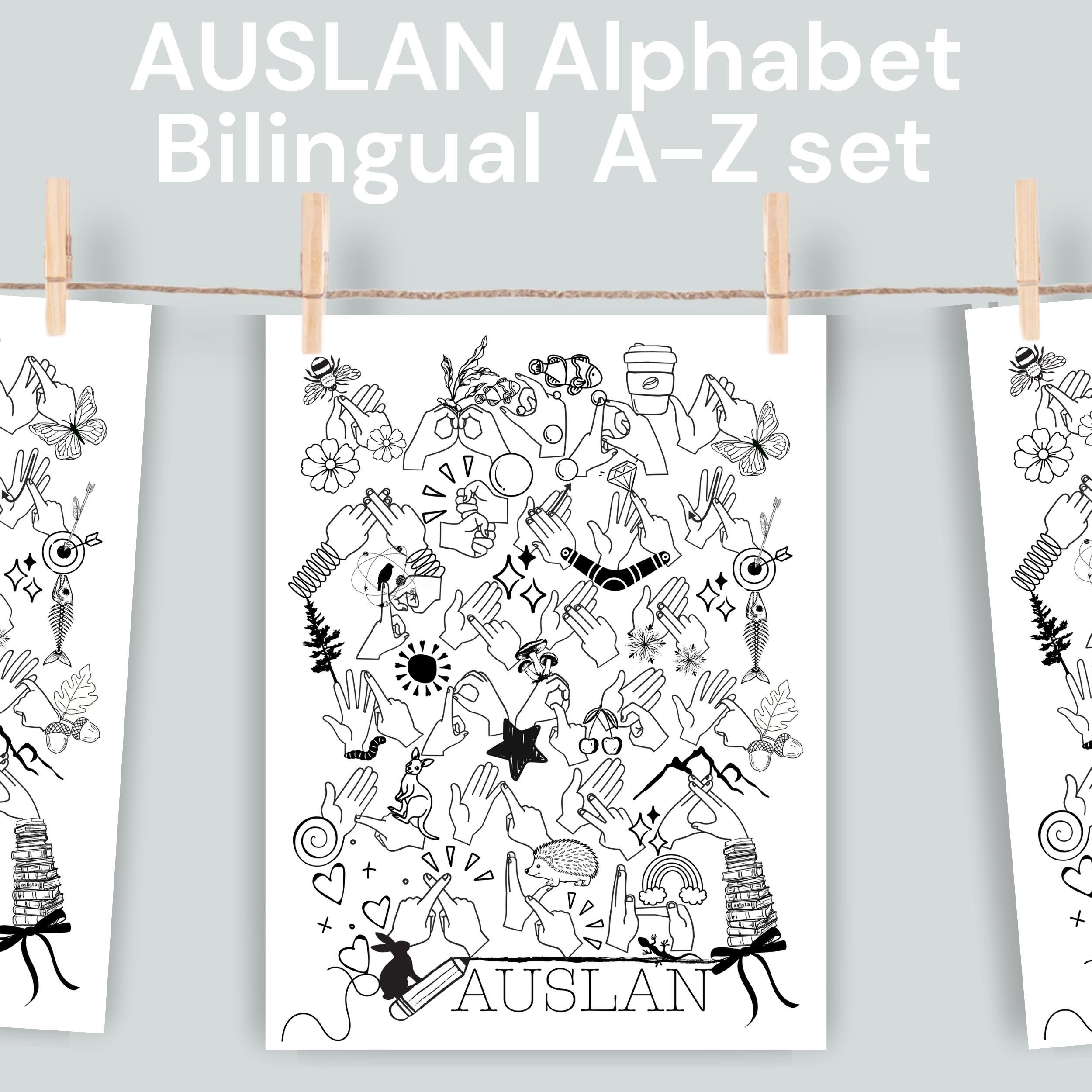 Auslan Alphabet Doodle Coloring Page for Kids: Printable Sign Language ...