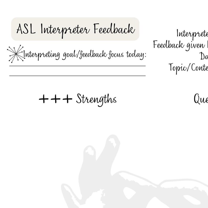 ASL Interpreter Feedback Sheet: Student Printable (digital Download) - Etsy
