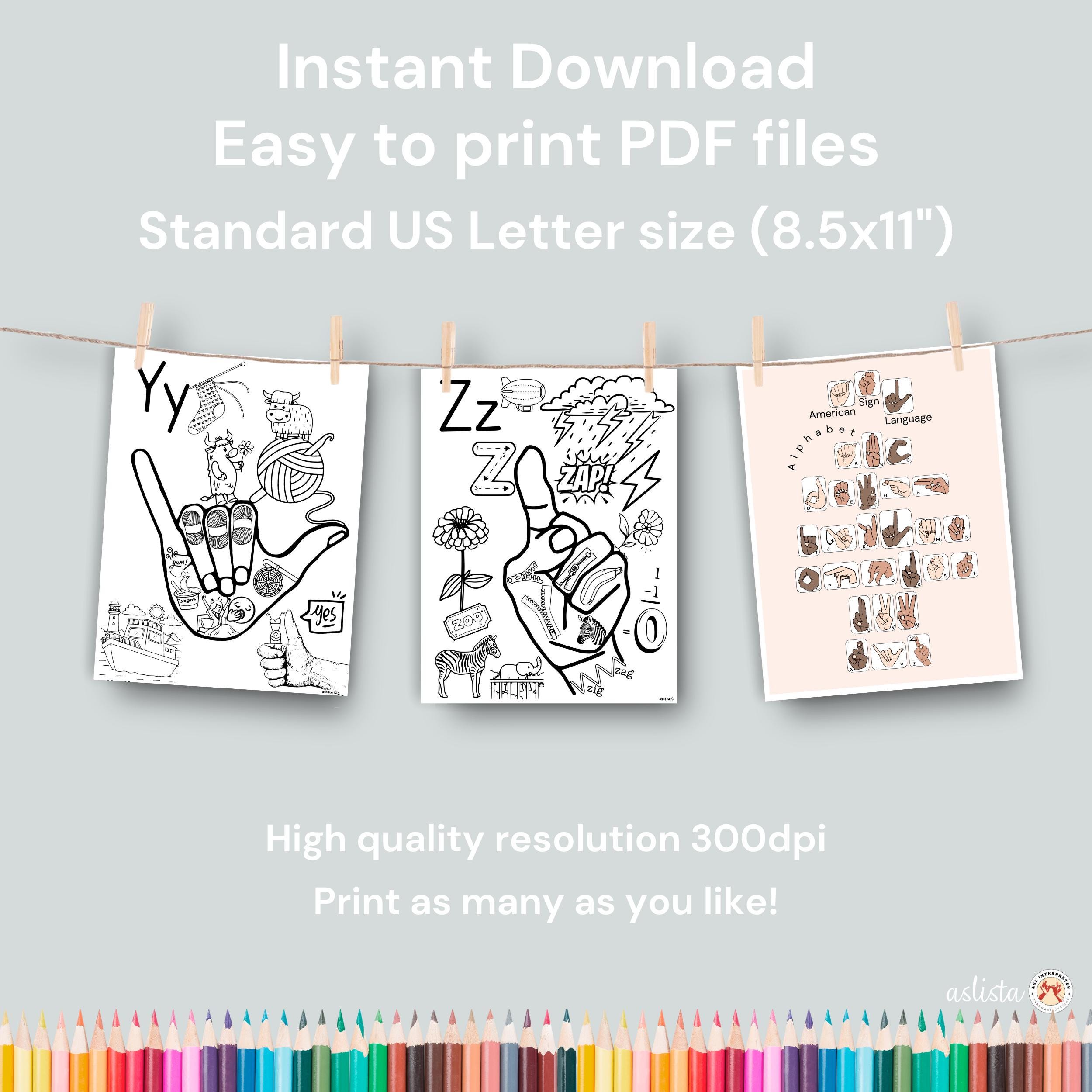 ASL ABC Coloring Book: Sign Language Alphabet Printable (digital ...