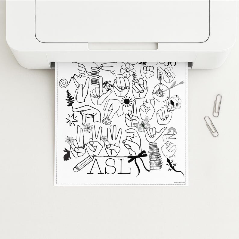 ASL Alphabet Doodle Coloring Page: Printable Sign Language Art (digital ...
