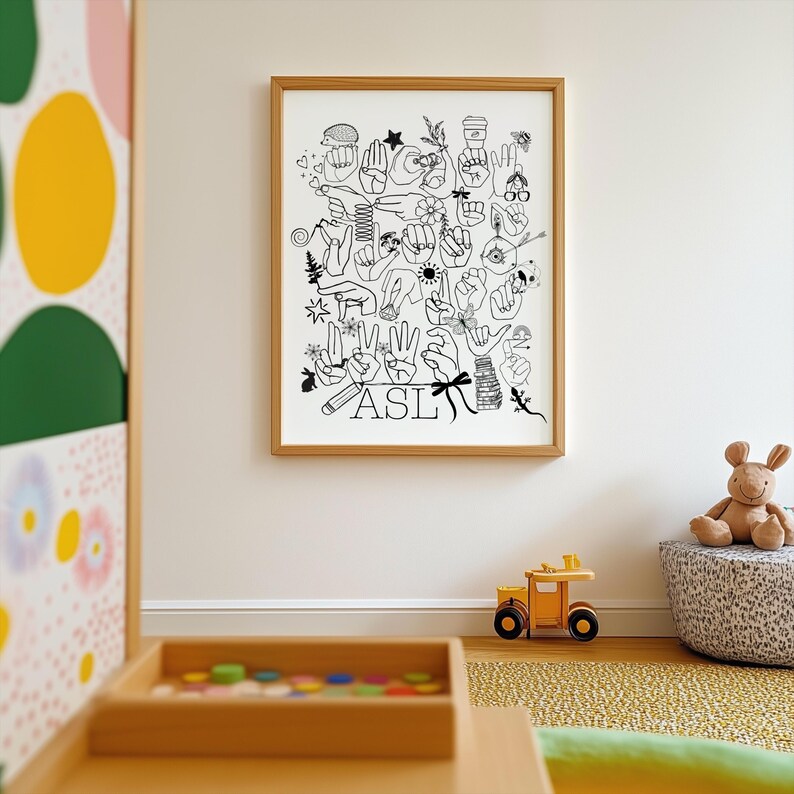ASL Alphabet Doodle Print: Sign Language Classroom Decor (digital ...