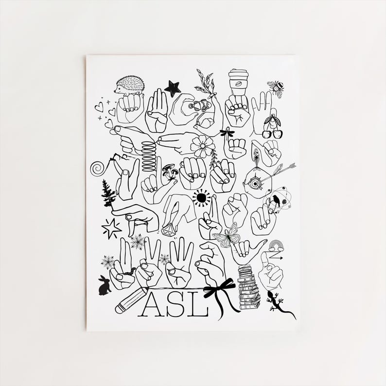 ASL Alphabet Doodle Print: Sign Language Classroom Decor (digital ...