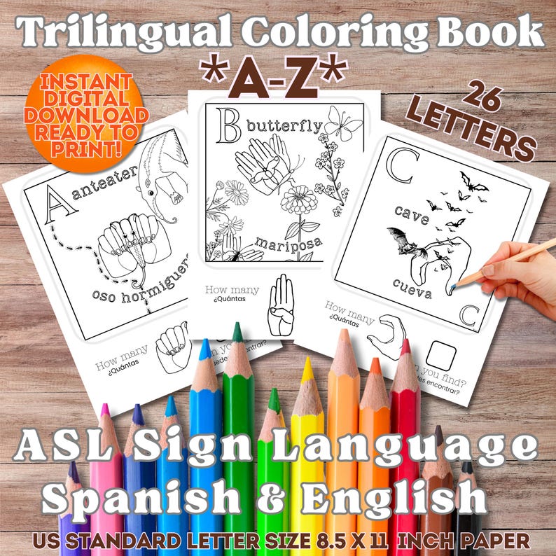 ASL Coloring Pages, ASL Spanish Alphabet, Sign Language Coloring ...