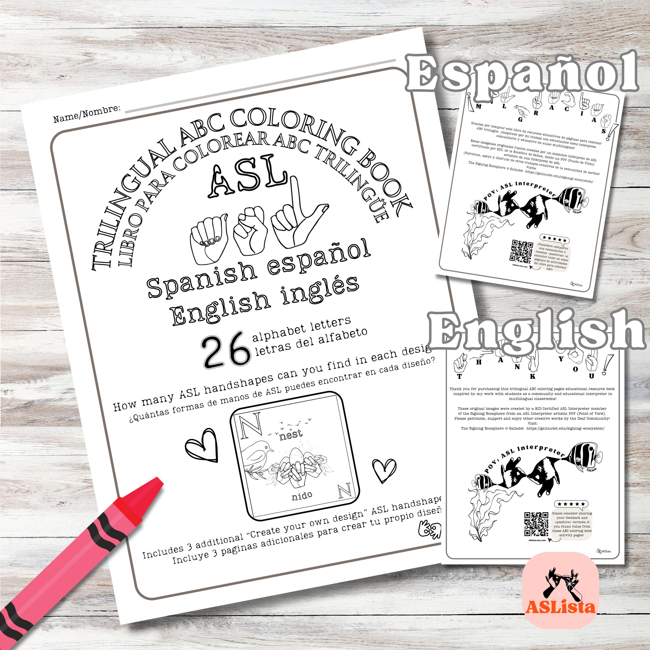 ASL Coloring Pages, ASL Spanish Alphabet, Sign Language Coloring ...