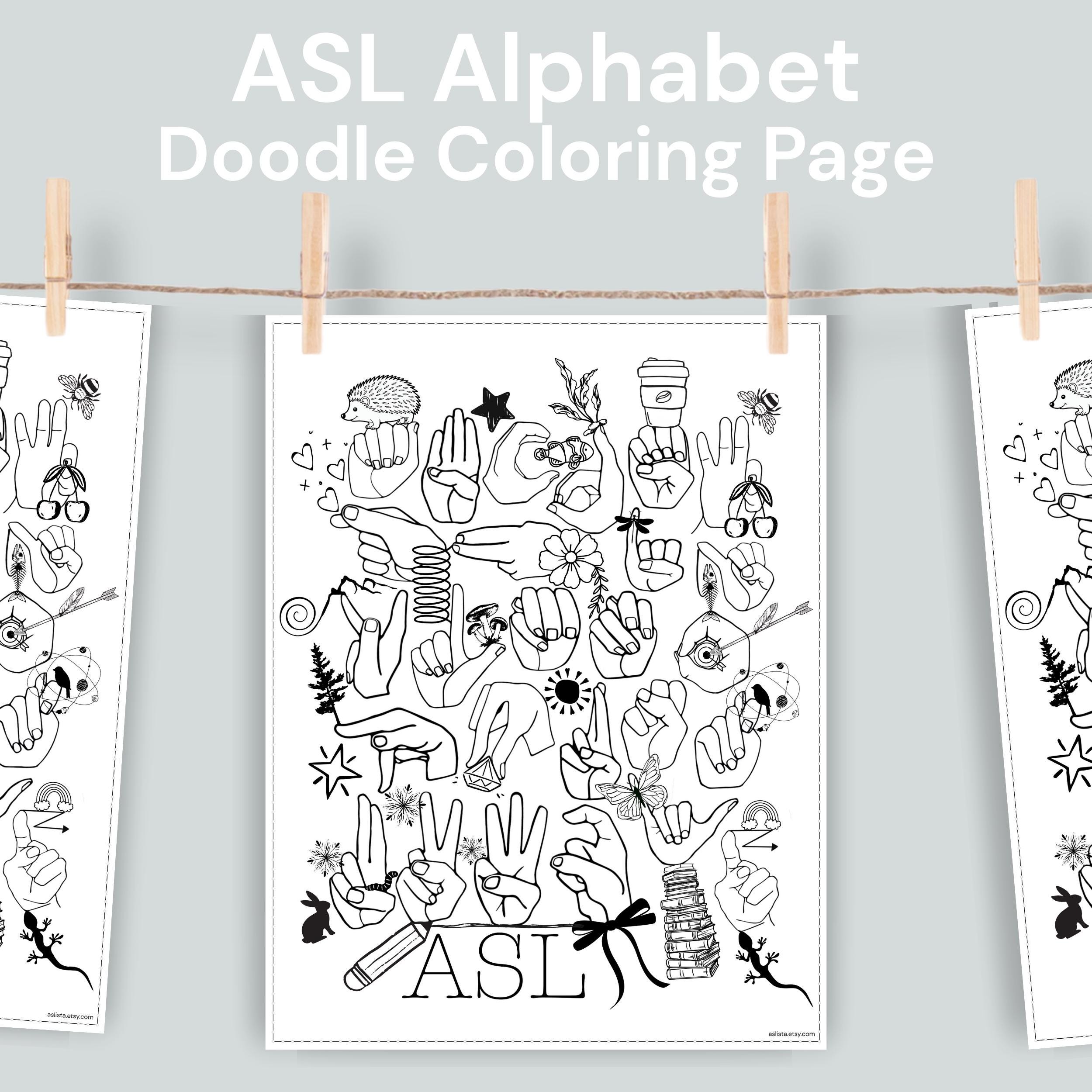 ASL Alphabet Doodle Coloring Page: Printable Sign Language Art (digital ...