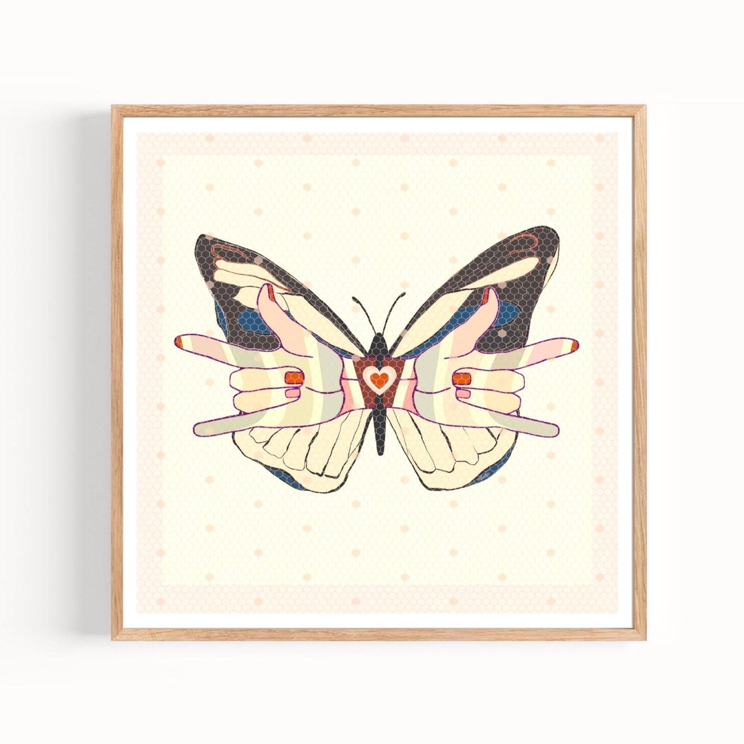 ASL Butterfly ILY Print: Retro Pastel Sign Language Art (digital ...