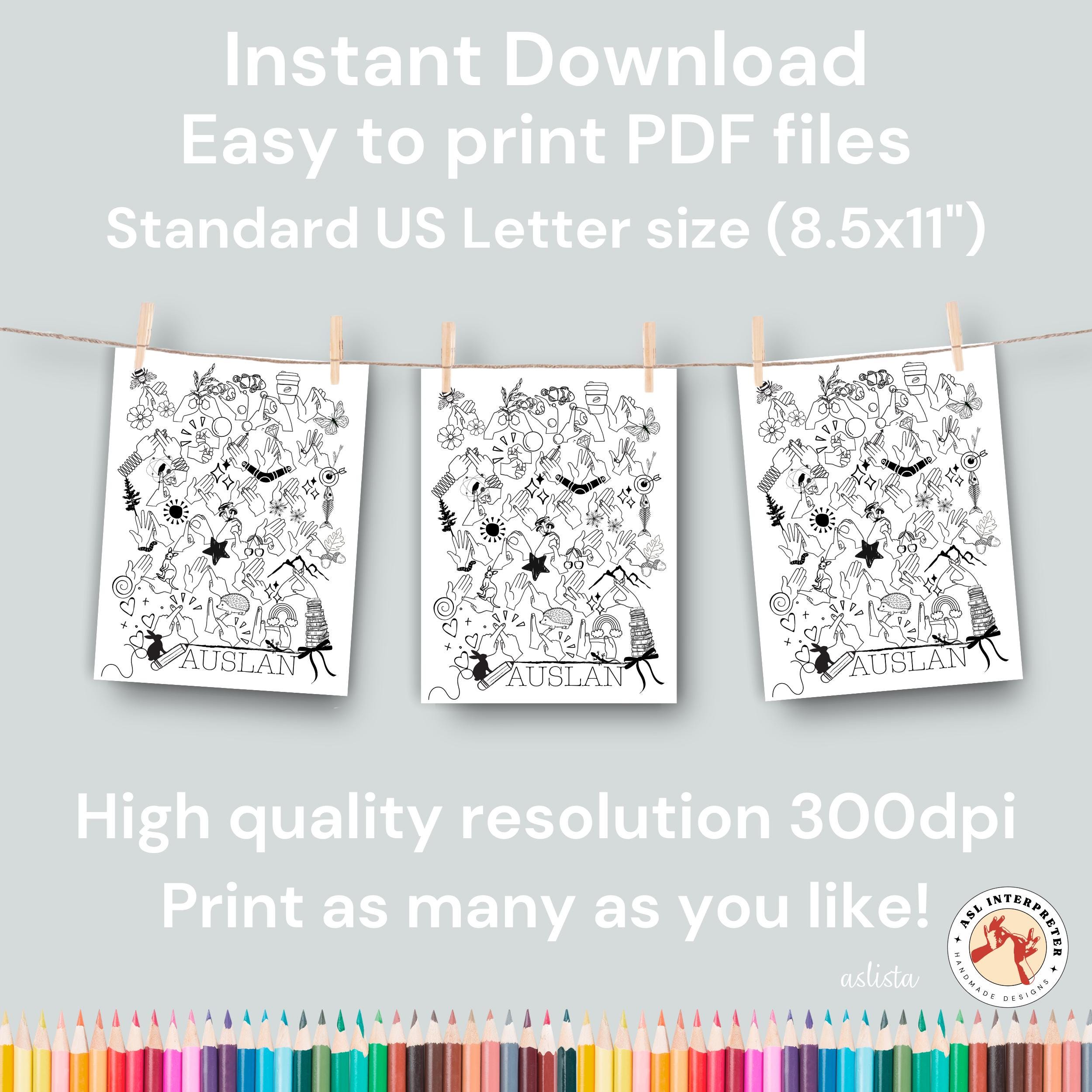Auslan Alphabet Doodle Coloring Page for Kids: Printable Sign Language ...