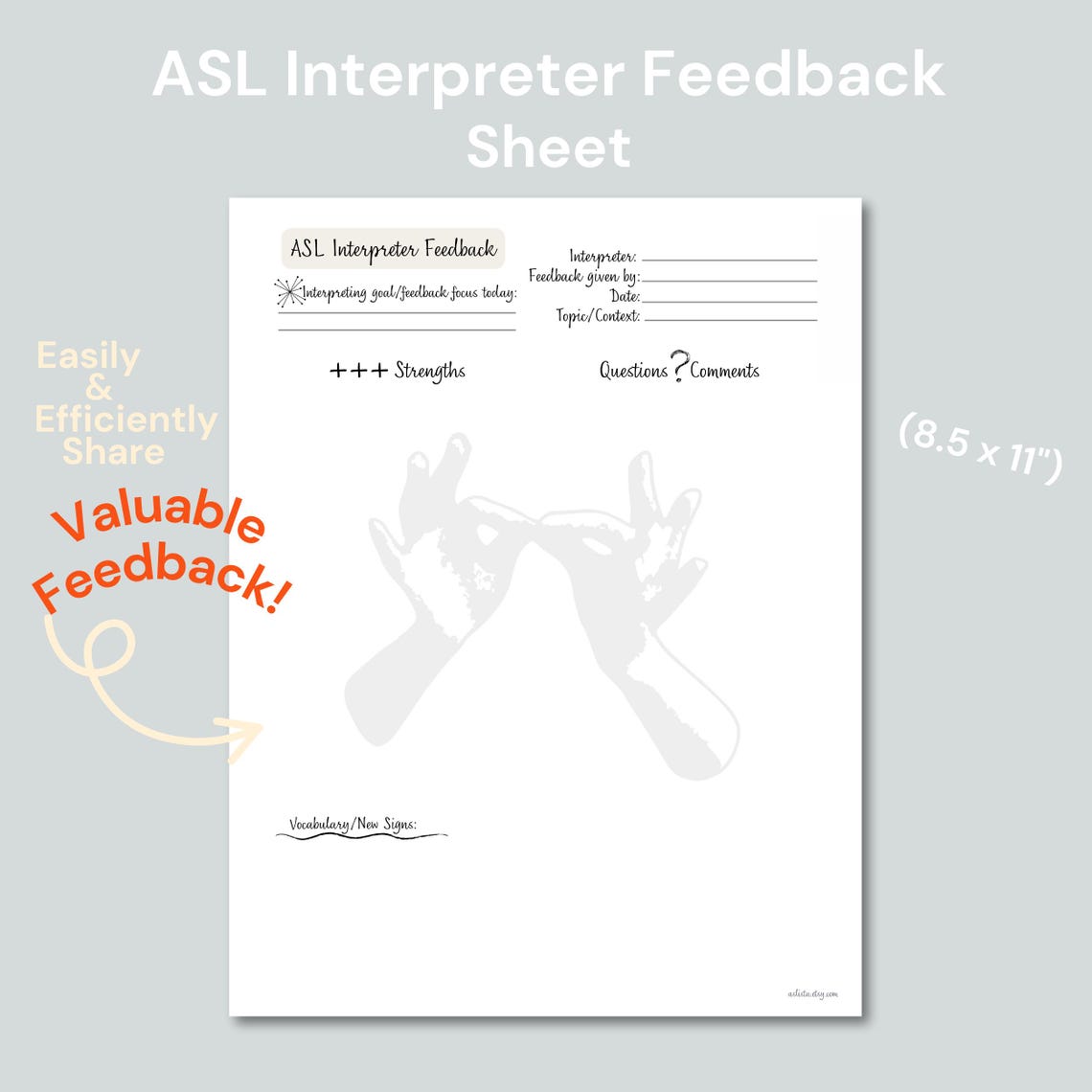 ASL Interpreter Feedback Sheet: Student Printable (digital Download) - Etsy