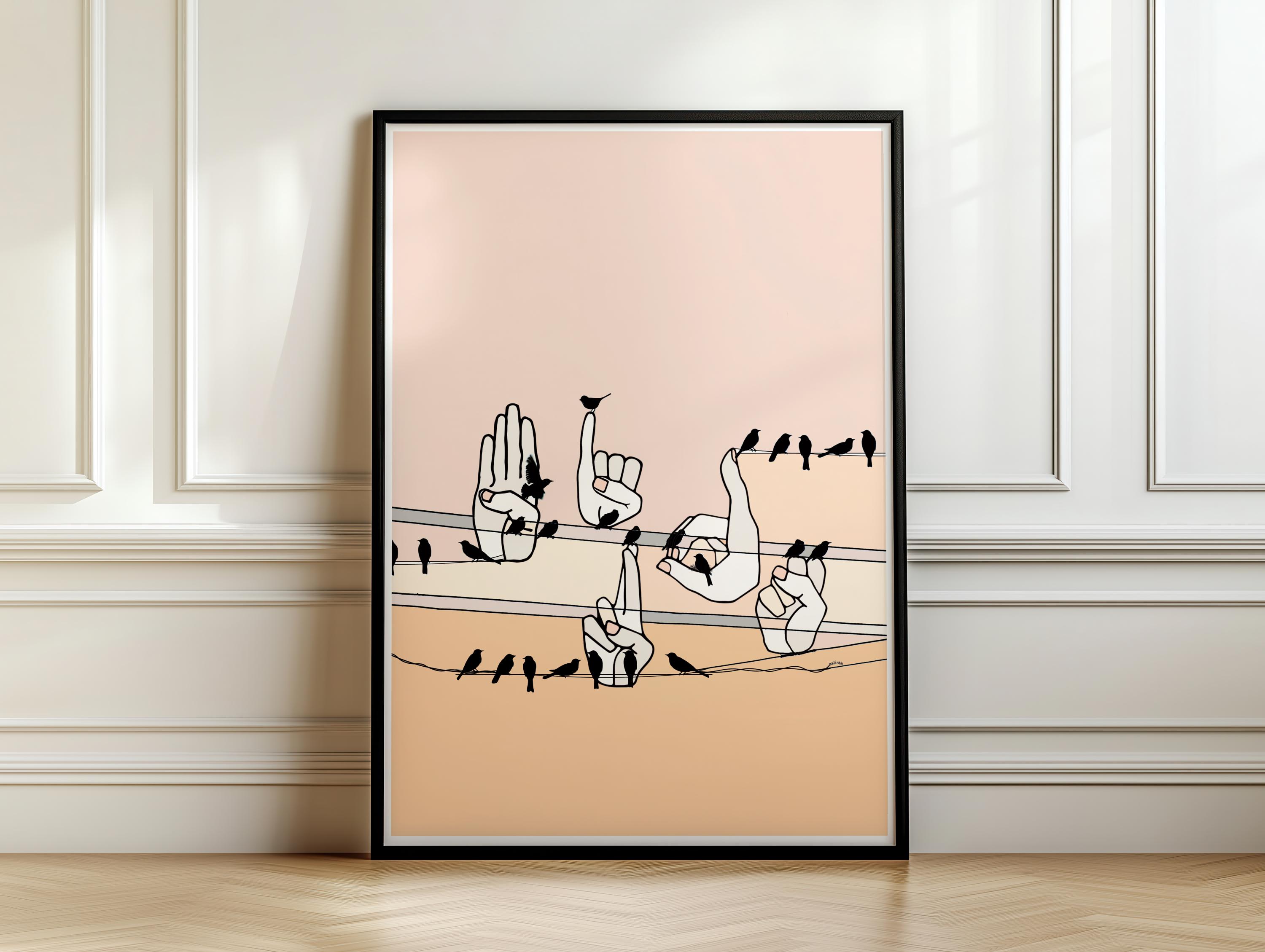 ASL Birds on Wire Art Print: Sign Language Classroom Poster (digital ...