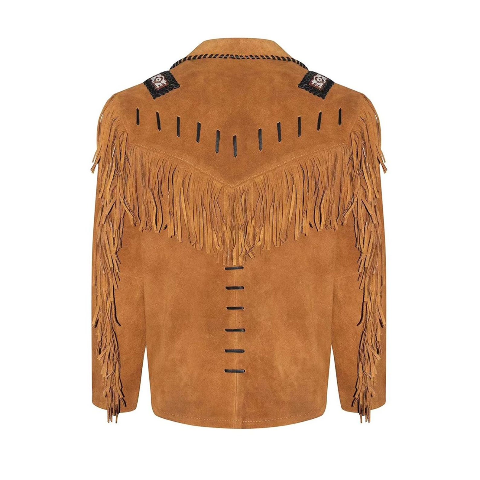 Men's Native Traditional Cowboy Western Leather Jacket With Fringes ...
