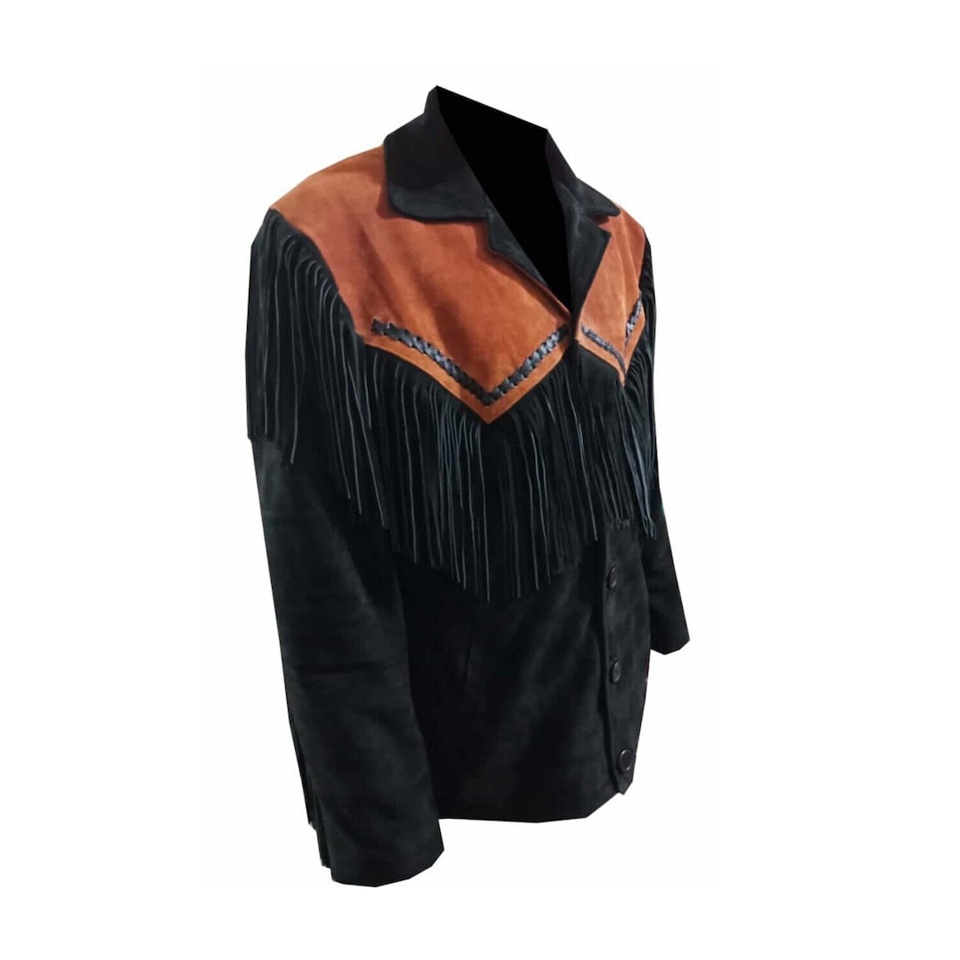 Mens Traditional Western Leather Jacket Cowboy Suede Leather Jacket ...