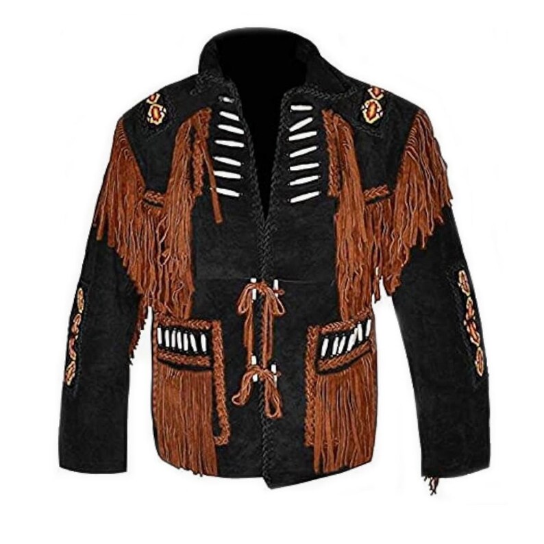 Men's Western Jacket Native American Mountain Cowboy War Suede Leather ...