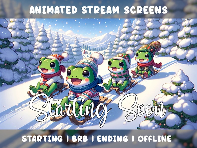 4x Animated Aesthetic Lofi Christmas Frogs Twitch Screens | Stream is ...