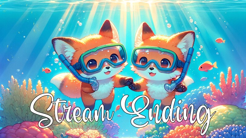 4x Animated Aesthetic Lofi Snorkeling Baby Fox Twitch Screens | Stream ...