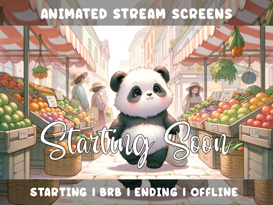 4x Animated Aesthetic Lofi Cute Panda at Farmers Market Twitch Screens ...