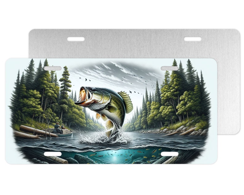 Bass Fishing River Scene Licence Plate PNG Sublimation Design, 12 by 6 ...