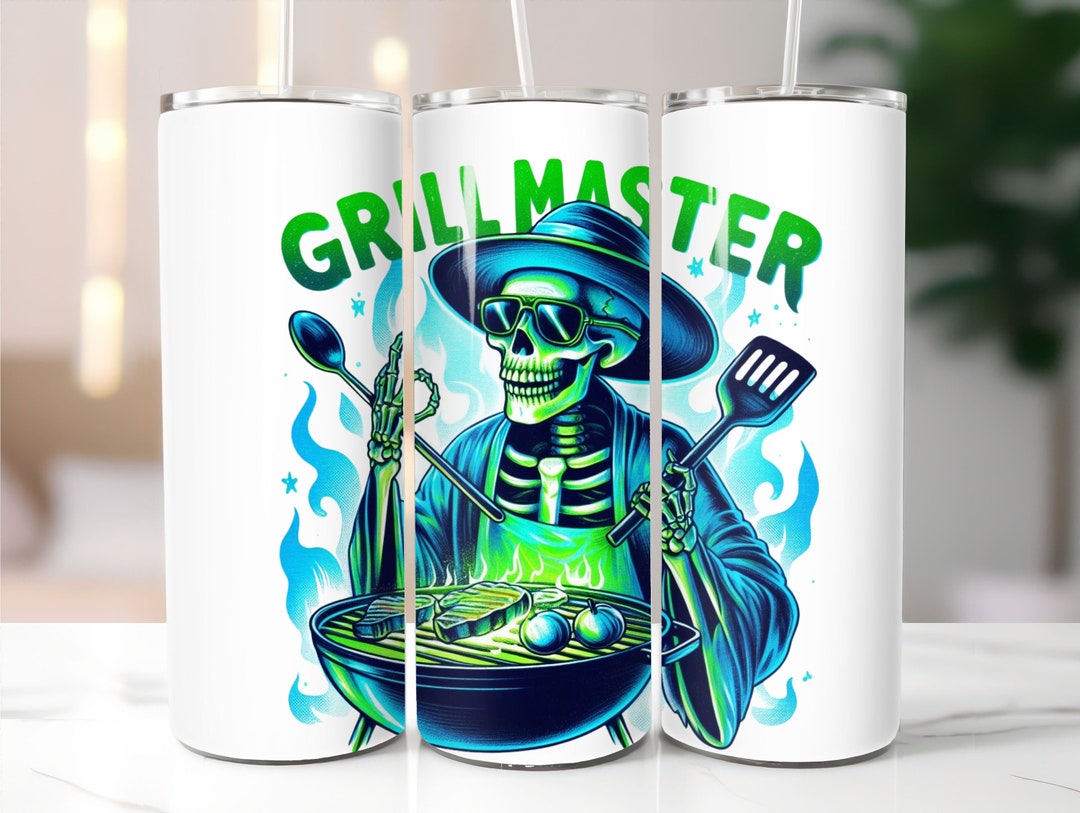 Grill Master SEAMLESS 20oz Skinny Tumbler Wrap, Sarcastic Skeleton ...