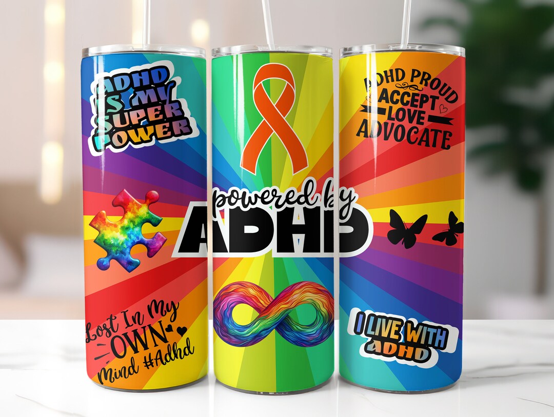 Powered by ADHD 20oz Skinny Tumbler Wrap, Autism Awareness Wrap, Autism ...