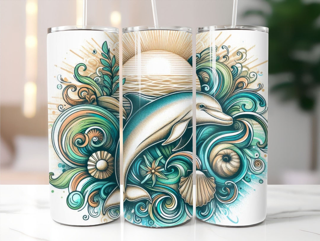 Dolphin Sunset 20oz Tumbler Wrap, Tropical Sublimation Template Design ...